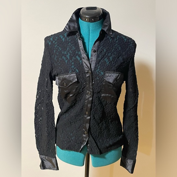 Sisley | Tops | Y2k Sisley Italy Black Stretchy Lace Button Down Shirt ...